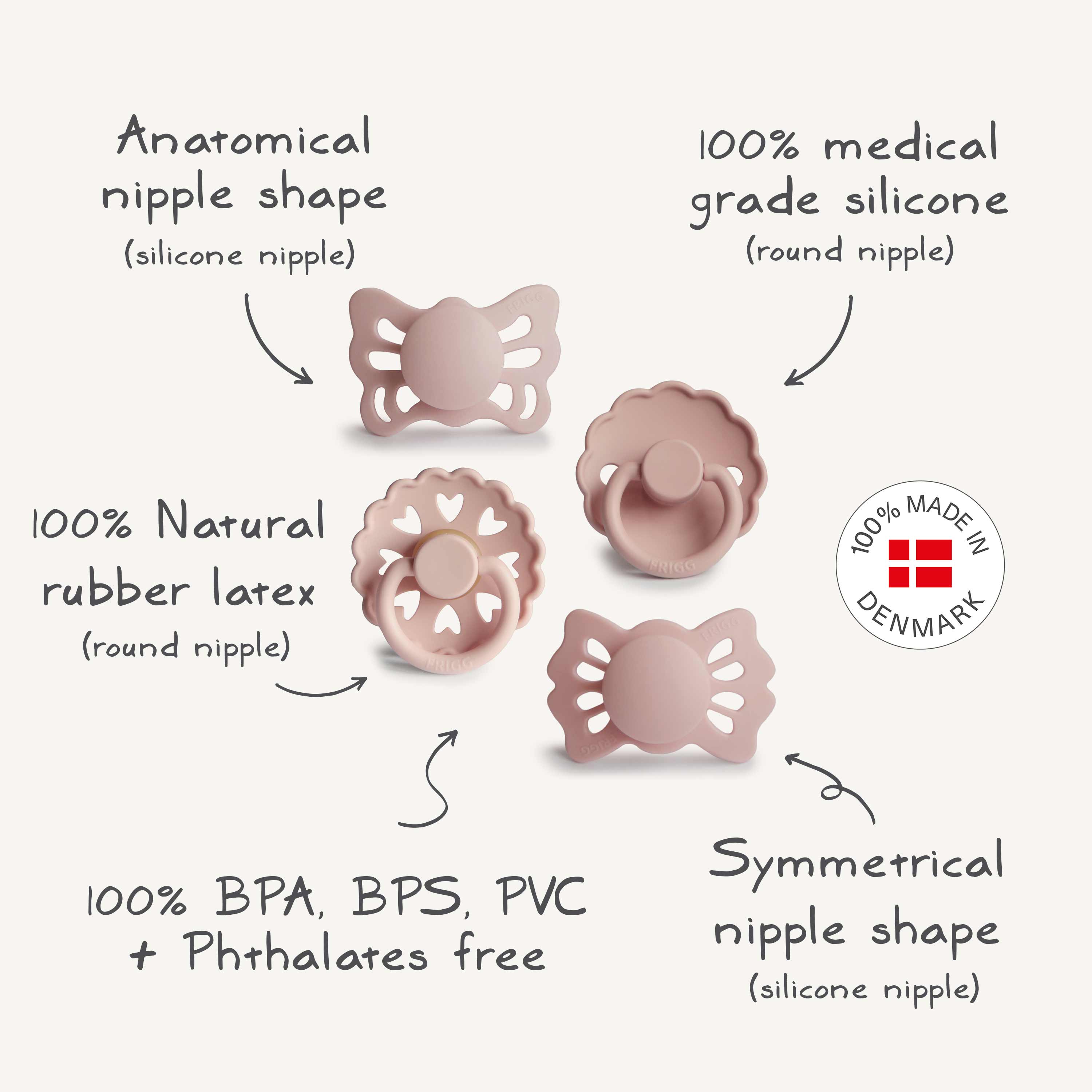 FRIGG Baby's First Pacifier Floral Heart (Blush) 4-Pack – Mushie