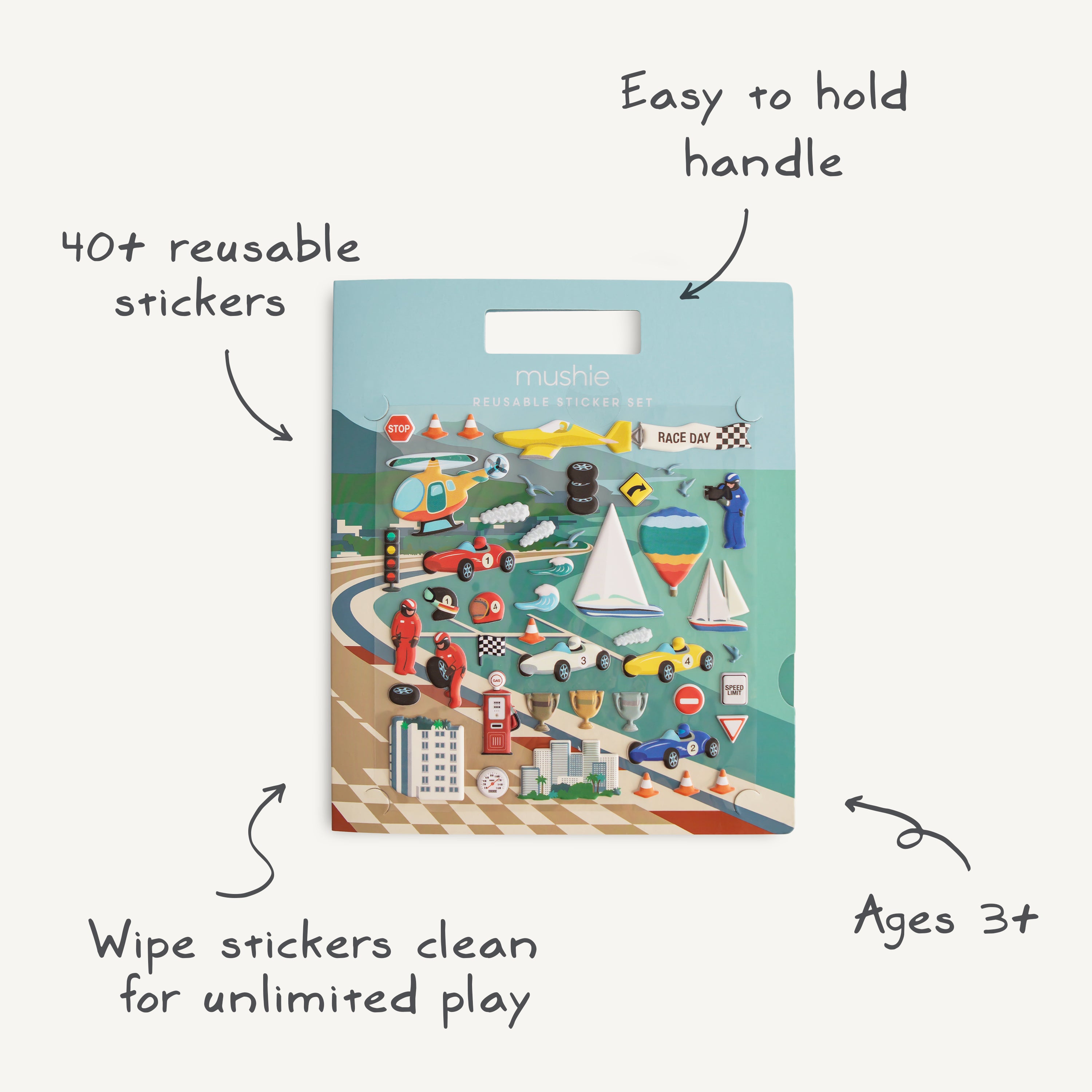 Reusable Race Cars Sticker Set – Mushie
