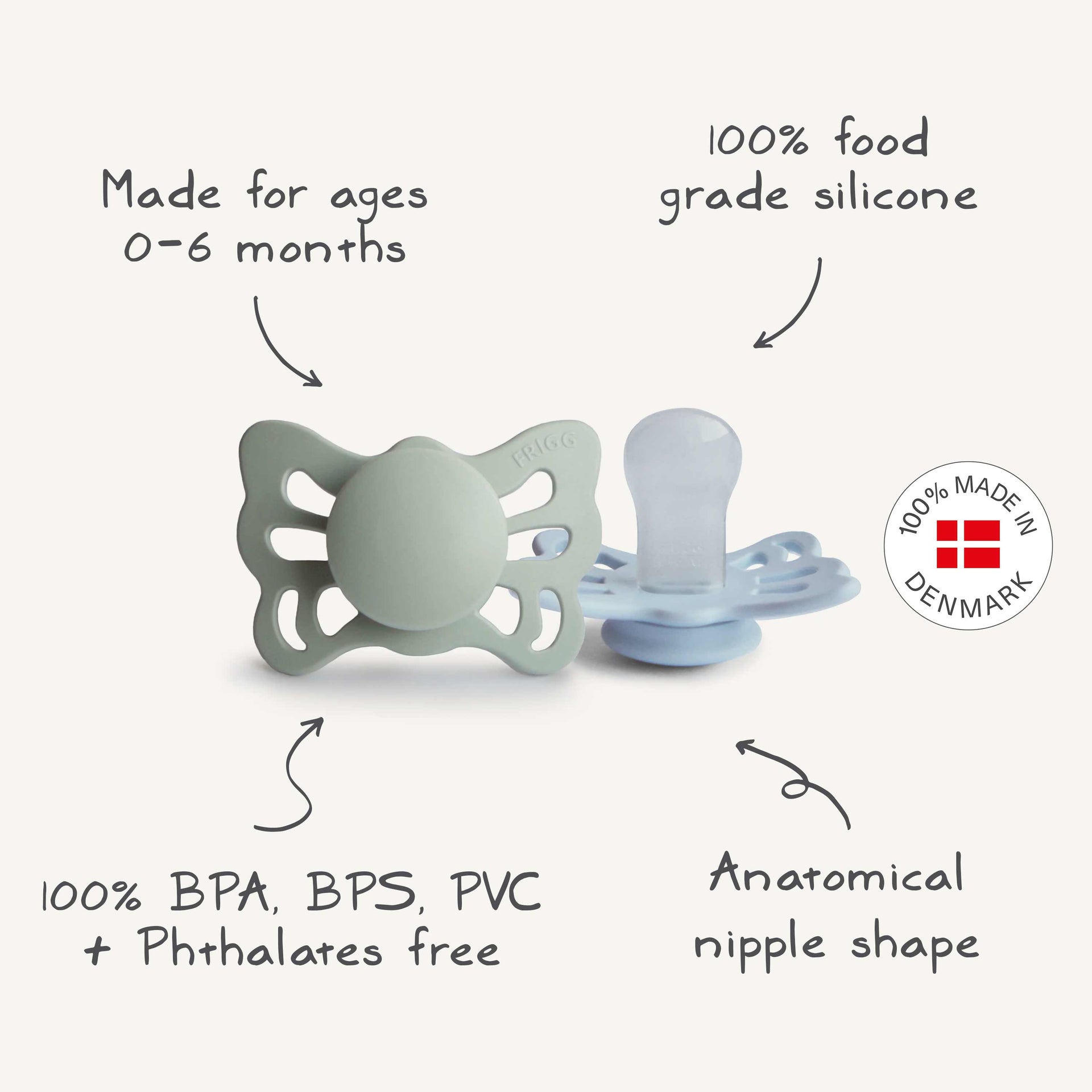 FRIGG Butterfly Anatomical Silicone Pacifier 2-Pack (0-6 Months) – Mushie